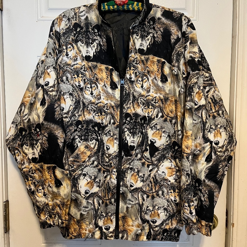 Vintage Reversible Bomber Style Wolf Jacket - Gem
